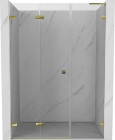 Mexen Lunar-F, L skládací levé sprchové dveře 150 cm, čiré sklo, zlatý profil, 836SL-150-050-50-00-L