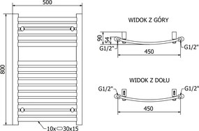 Mexen Helios koupelnový radiátor 800 x 500 mm, 381 W, černý - W103-0800-500-00-70