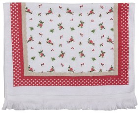Kuchyňský froté ručník s květy a červeným okrajem - 40*66 cm