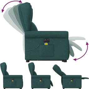 Elektrické zvedací masážní polohovací křeslo zelené textil 3303410