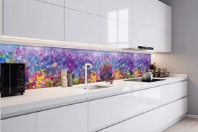 DIMEX | Fototapeta do kuchyně Barevná květinová malba KI-420-217 | 420 x 60 cm | vícebarevná, fialová, modrá