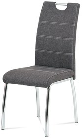 Jídelní židle HC-485 Šedá látka, bílé prošití, kov chrom
