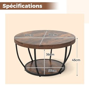 Costway Konferenční stolek kulatý, rustikální hnědá, 80 x 45 cm JV12526CF