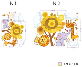 Dětské samolepky na zeď - Lev, slon, žirafa