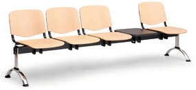 Dřevěná lavice ISO II, 4-sedák + stolek - chromované nohy, buk