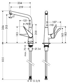 Hansgrohe Metris - Páková dřezová baterie, vzhled nerezu 14822800