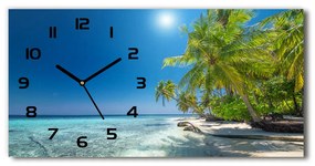 Wallmuralia Skleněné hodiny na stěnu tiché Maledivy pláž 60x30 cm