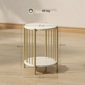 HOMCOM Kulatý odkládací stolek se 2 úrovněmi a úložným policí z oceli pro obývací pokoj nebo ložnici Ø41x49 cm, přírodní