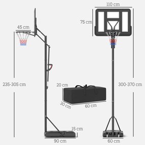 SPORTNOW basketbalový koš venkovní, nastavitelná výška koše 230-305 cm, basketbalový stojan s nerozbitnou zadní stěnou 110 x 75 cm s kolečky, odpruže…