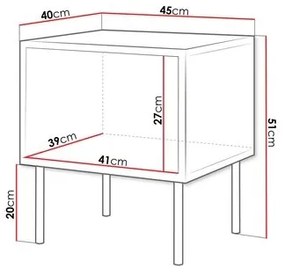 SADA 2x Noční stolek CORTINA 51x45 cm černá