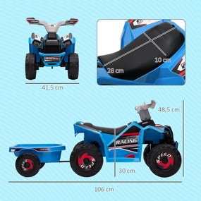 HOMCOM dětská elektrická čtyřkolka 6V s přívěsem pro děti 1,5-3 roky, 2,5 km/h, bezpečné kovové vozidlo v modré barvě | Aosom.de
