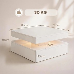 HOMCOM LED konferenční stolek s úložným prostorem, dvoupatrový moderní stůl s otevřenou policí a dálkovým ovládáním, vysoký lesk bílá