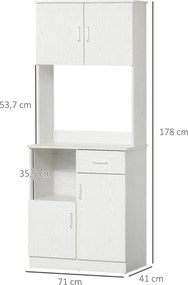 HOMCOM Kuchyňský Buffet Kuchyňská Skříň Multi-Úložná 4 Dveře 1 Zásuvka Polička + Velký Pracovní Pult 71 x 41 x 178 cm Bílý MDF