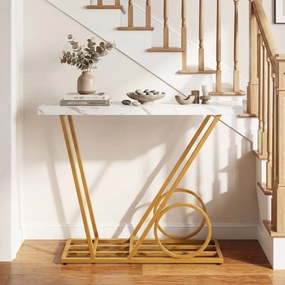 Costway Konzolový stolek 100 cm moderní s mramorovým vzhledem a bílým designem