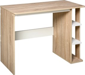 HOMCOM Počítačový stůl s rozměry 100 Š x 44 H x 74 V cm, 3 boční police, dřevo, světlý dub, bílý | Aosom
