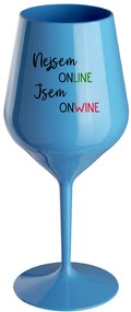 NEJSEM ONLINE JSEM ONWINE - modrá nerozbitná sklenice na víno 470 ml