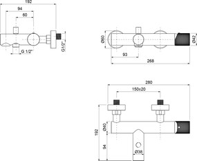 Sapho Sapho, ULTRATAP nástěnná vanová baterie, černá mat/chrom, UT010TBC