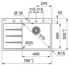 Franke Centro CNG 611-78TL/7 Granitový dřez s odkapem vlevo, 78x50xcm, šedý kámen, 114.0637.509