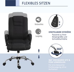 Výškově nastavitelná kancelářská židle Vinsetto, ergonomická kancelářská židle, počítačová židle s houpací funkcí, černá, 62 x 62 x 110-119 cm | Aosom