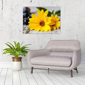 Skleněný obraz žlutých květů (70x50 cm)