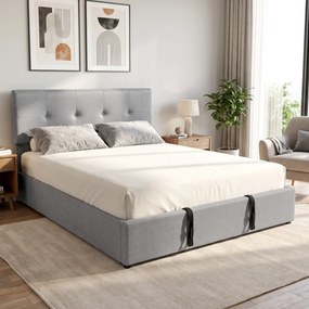 HOMCOM čalouněná postel s úložným prostorem, 140 × 190 cm, tmavě šedá