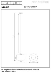 Lucide 46413/01/65 závěsné svítidlo Medine kouřově šedé, E27, ø25cm