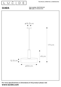 Lucide 30472/50/02 závěsné svítidlo Giada matně zlaté, E27, ø50cm