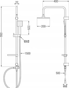 Mexen sprchový set T45 s horní hlavicí čtvercovou, zlatá, 798454593-50