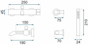 Nástěnná vanová baterie REA LUNGO zlatá kartáčovaná
