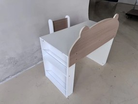 AIYAPLAY dětský stůl se židlí 2dílná dětská sezení s knihovnou a úložným prostorem, design medvěd pro děti 3-8 let, bílé