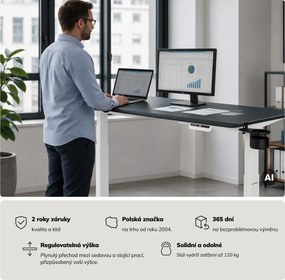 Elektrický stůl s nastavitelnou výškou ergonomický bílo-antracitový,1600x800 mm: ARIA