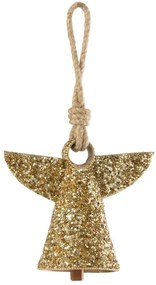 Zlatý kovový zvonek s korálky Angel - 17*9*28 cm