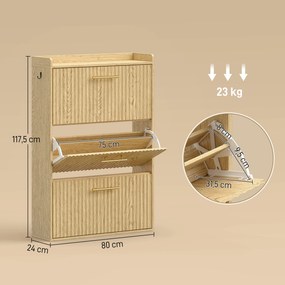 HOMCOM Úzký botník se skládacím designem a 3 přihrádkami, světle hnědý