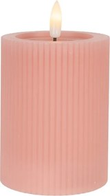 Růžová válcová svíčka s vroubkováním Led Candle - Ø 8*13 cm / 2*AA