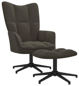 Relaxační křeslo se stoličkou tmavě šedé samet - Default Title
