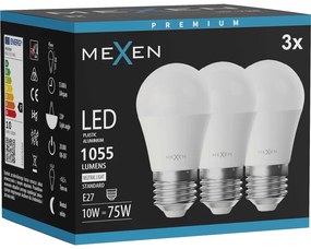 Mexen Nova 3x LED žárovka E27, G45, 10W, Neutrální - 4000K, 1055 lm - L101-E27-1040-01x03