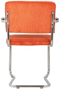 OnaDnes -20% Oranžová manšestrová jídelní židle ZUIVER RIDGE KINK RIB s područkami