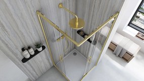 Rea City, sprchový kout s posuvnými dveřmi 100(dveře) x 80(dveře) x 190 cm, zlatý matný profil + černá sprchová vanička Savoy, KPL-K74502