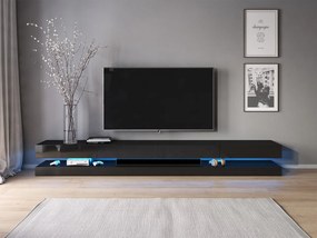 TV stolek Fly s LED osvětlením 280 cm černý mat/černý lesk