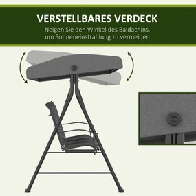 Outsunny Hollywoodská houpačka Třímístná zahradní houpačka s nastavitelnou střechou s nosností až 240 kg kov Texteline tmavě šedá 195 x 118 x 170 cm |