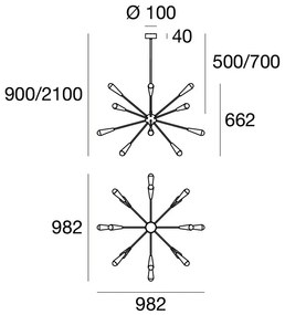 Stilnovo 9591 Sputnik, zlaté závěsné svítidlo, 16x6W LED E14, prům. 99cm