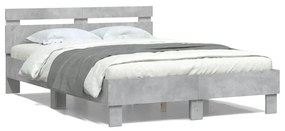 vidaXL Rám postele s čelem a LED osvětlením betonově šedý 135 x 190 cm
