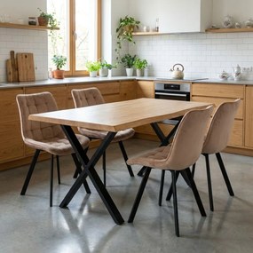 Vikio Jídelní set pro 4 osoby 160x90 cm dub noha X béžová židle VJS236-4BE-S