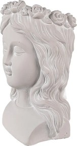 Šedý antik cementový květináč dívka s věněčkem - 20*17*30 cm