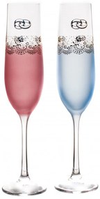 Sklenice na šampaňské, růžová a modrá se vzorem prstýnku, Crystalex, VIOLA 190 ml