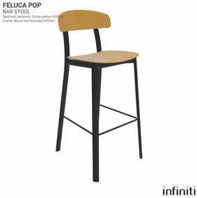 Barová židle Feluca Pop Barva kovové konstrukce: Black ﬁne textured 9004F, Barva sedáku a opěradla z recyklovaného plastu: Ochre yellow IS529