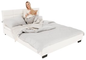 Kondela Manželská postel s roštem, 160x200, bílá ekokůže, MIKEL