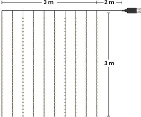 LED světelný závěs Mery, 3x3m, ovladač