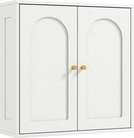 HOMCOM Koupelnová nástěnná skříňka, 2 dveře s obloukovým designem, zlatými úchyty, 60x20x60 cm, bílá | Aosom