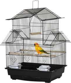 PawHut Ocelová ptákovka s krmítky, bidly, houpačkou a vyjímatelným táckem - Velká ptákovka pro papoušky, kanáry a andulky 50,5x41x63 cm Černá | Aosom
